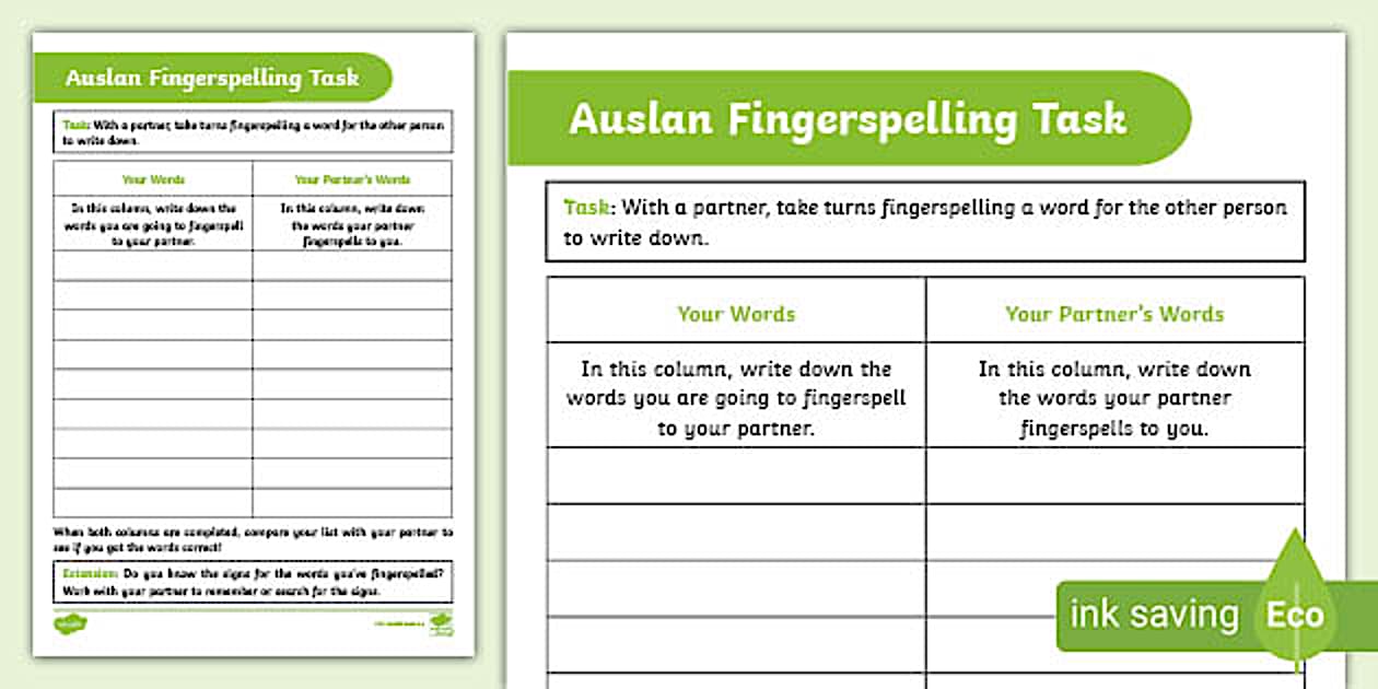 Auslan Fingerspelling Partner Task - PDF - Teaching Resource
