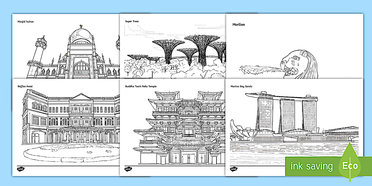 Singapore Landmarks Colouring Pages - Twinkl