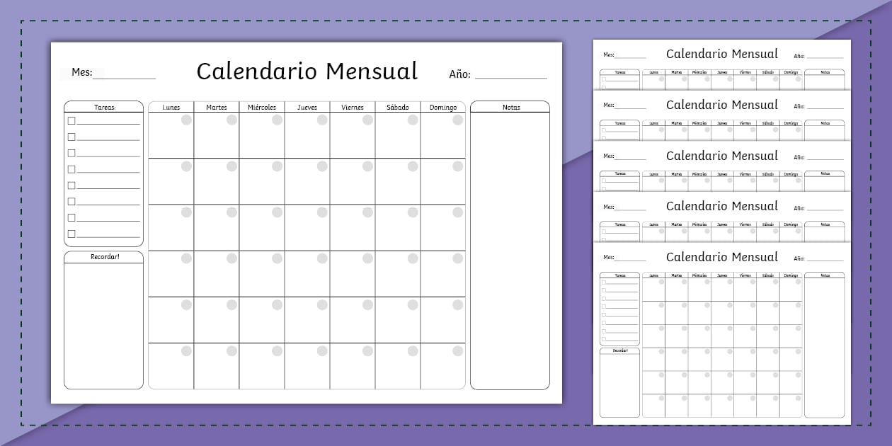 Calendario mensual en blanco (Hecho por educadores) - Twinkl