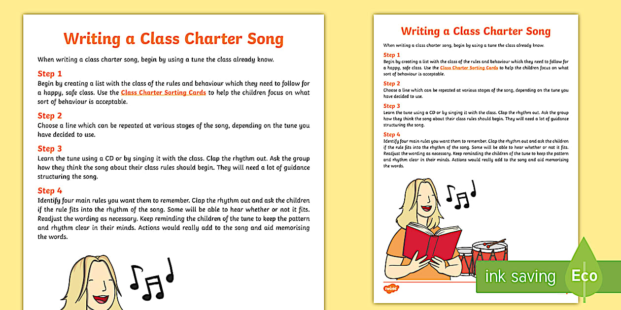 Black and White KS1 Write a Class Charter Song Guide