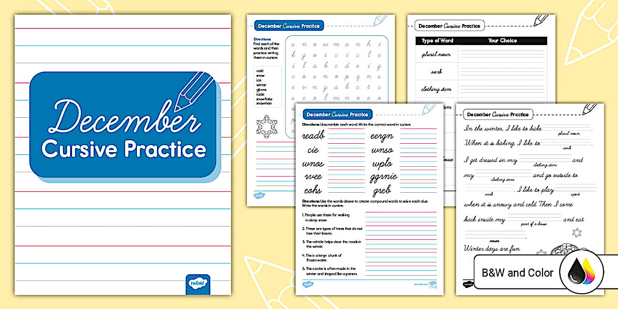 Second Grade December Cursive Practice Bundle (Teacher-Made)