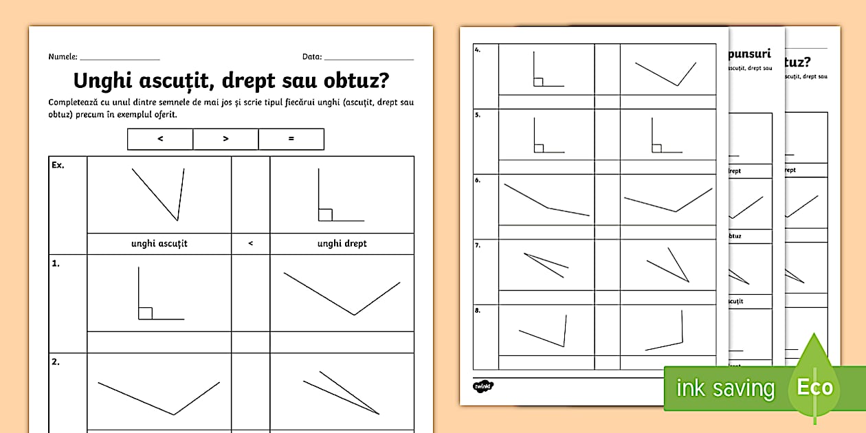 Compararea unghiurilor - Fișă de lucru (teacher made)
