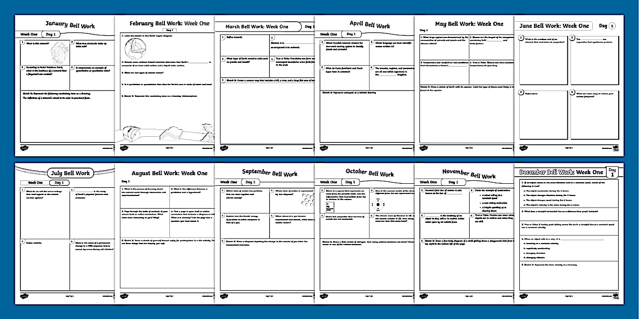 Sixth Grade 12 Months of Science Bell Work Bundle