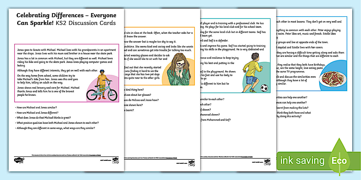 Celebrating Differences KS2 Discussion Cards - RSE Day