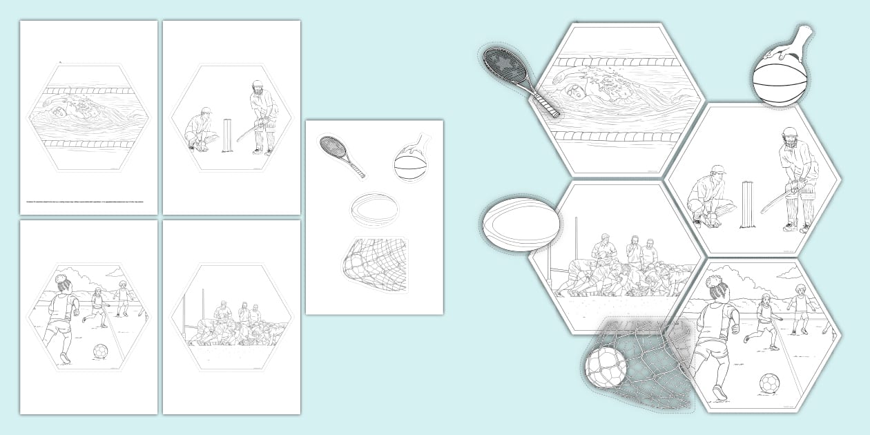 Sports Hexagon Display Colouring Activity