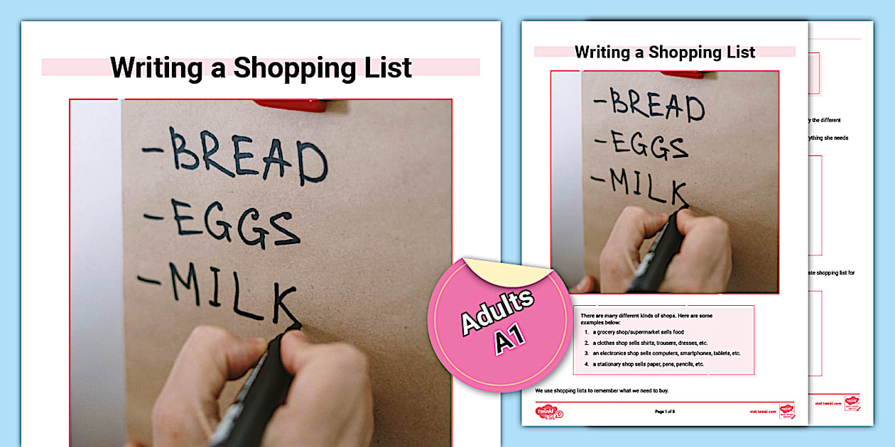 ESL Shopping List Activity Sheet [Adults, A1] - Twinkl