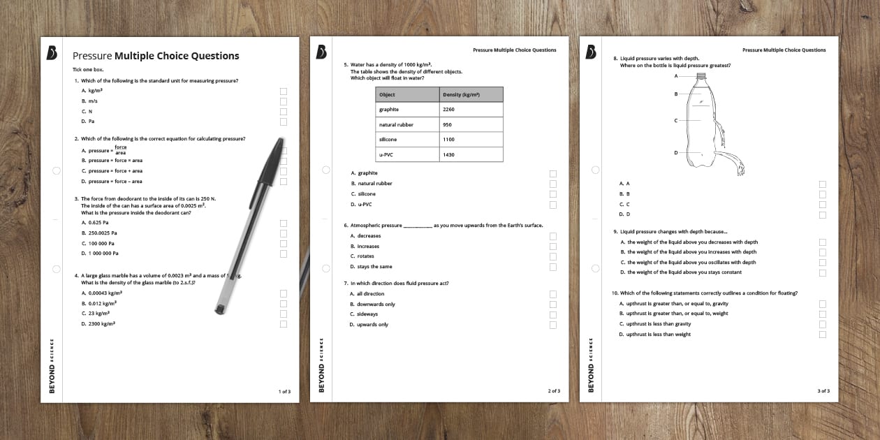 Pressure Multiple Choice Questions | KS3 Physics | Beyond