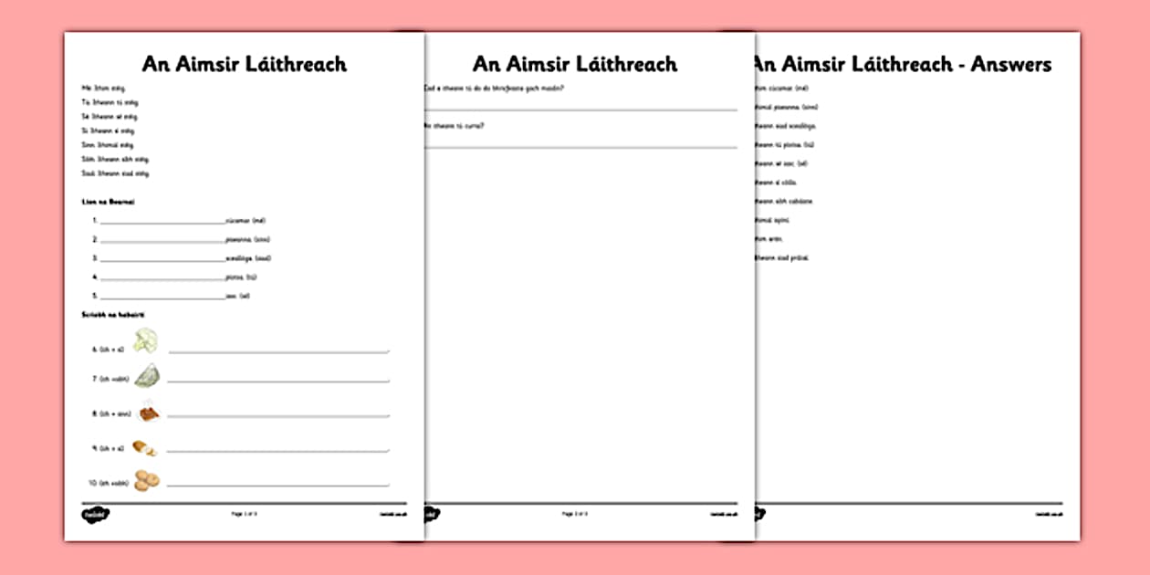 Black and White Gaeilge - Bia: Worksheet, An Aimsir Láithreach, Ith