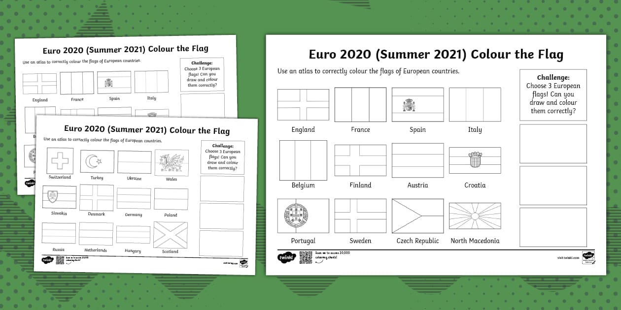 Euros Colour the Flag Activity Sheet - Twinkl Sport - Twinkl