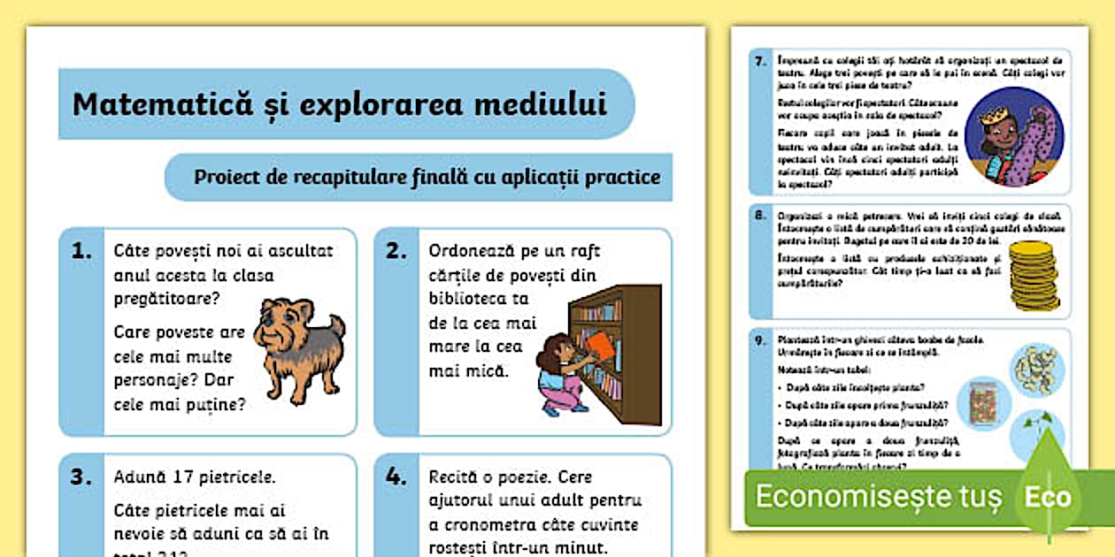 Clasa pregătitoare, Matematică: Proiect de recapitulare finală cu aplicații