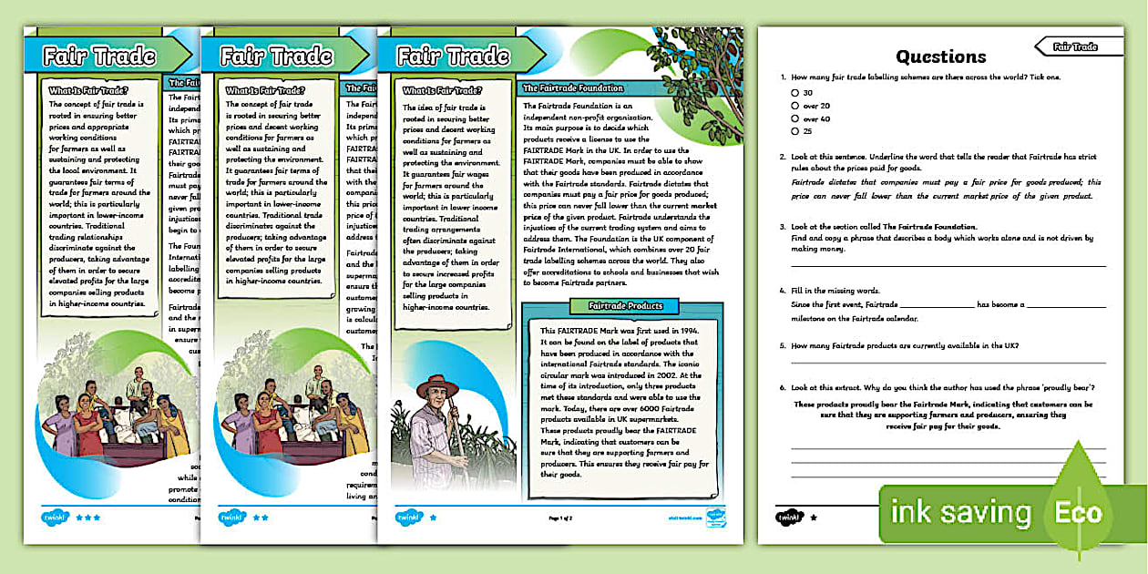 UKS2 Fair Trade Differentiated Reading Comprehension Activity