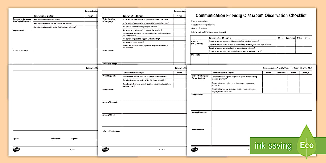 Communication Friendly Classroom Observation Checklist SLCN