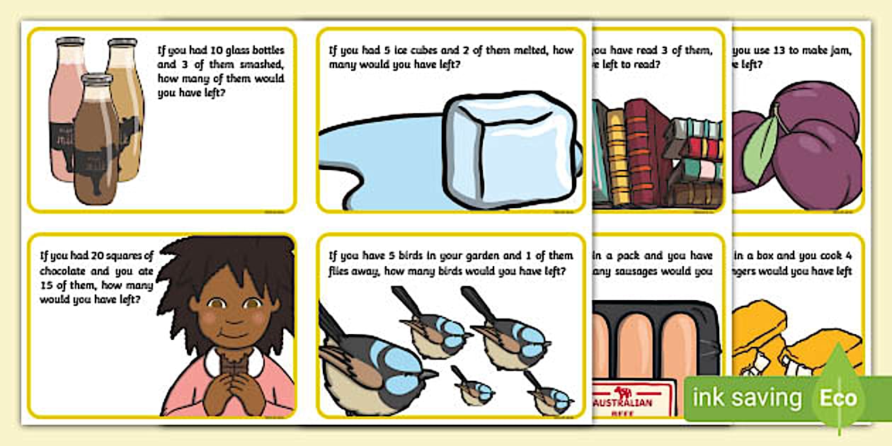 Year 1 Subtraction Word Problem Challenge Cards - Twinkl