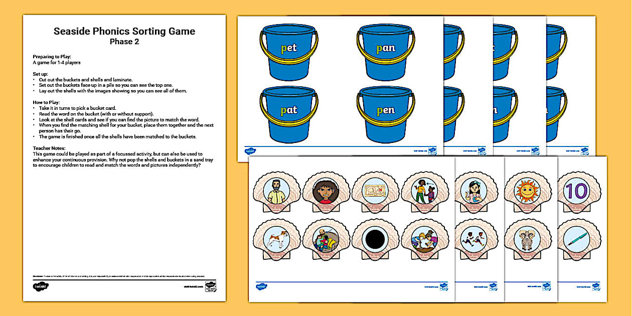 Phase 2 Seaside Phonics Sorting Game (teacher made) - Twinkl