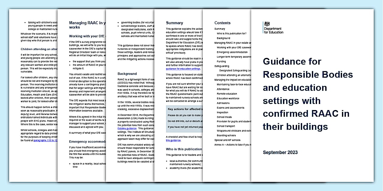 DfE: responsible bodies and settings with confirmed RAAC