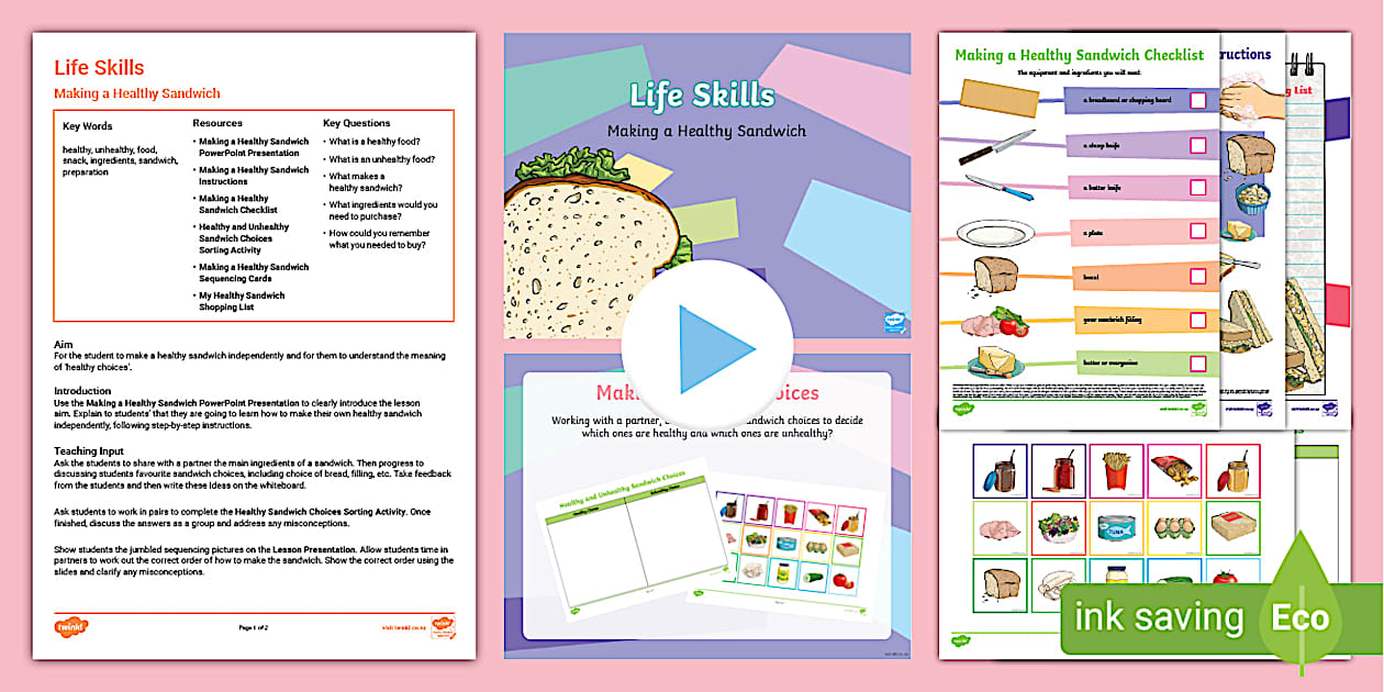 Life Skills: Making a Healthy Sandwich (teacher made)