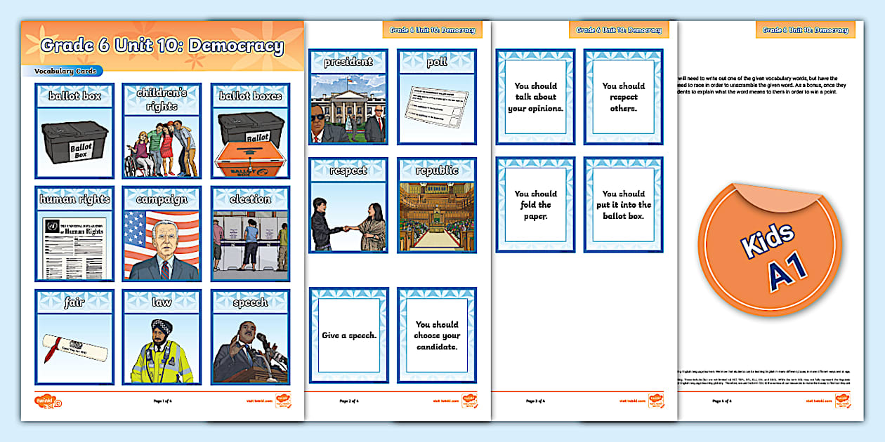 Turkey Curriculum English Vocabulary Cards: Grade 6 Unit 10 (Democracy)