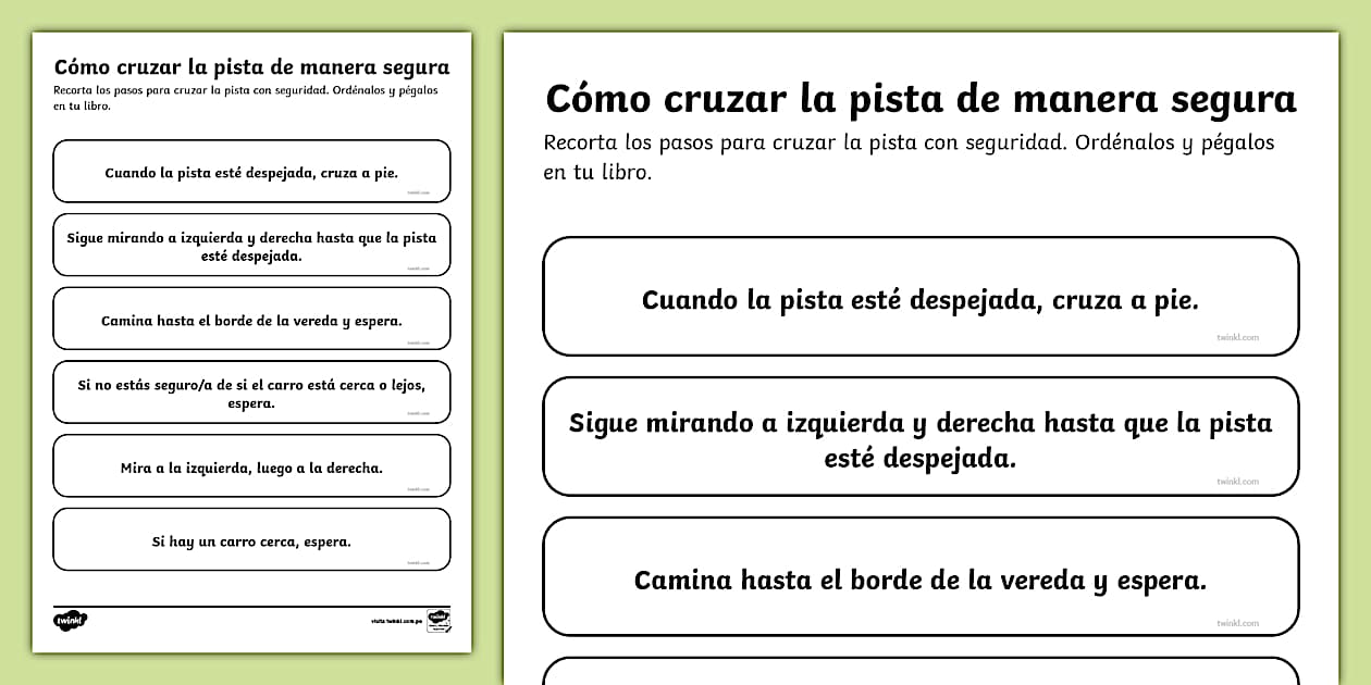 Ficha de actividad para recortar: Pasos para cruzar la pista