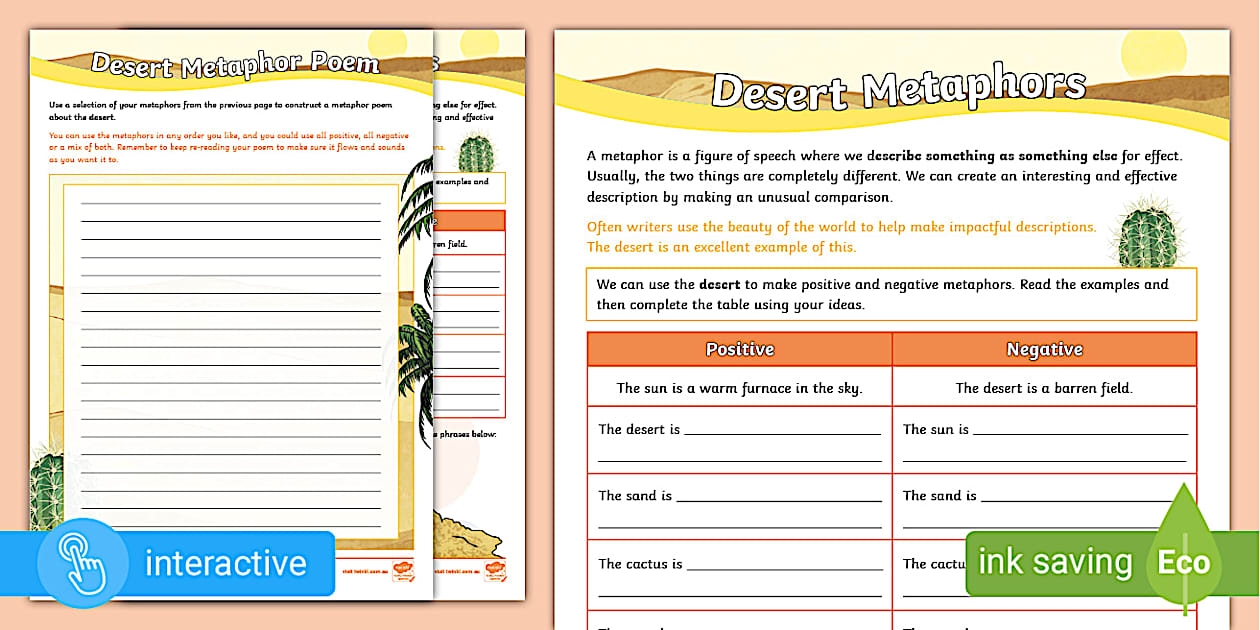 Metaphor Poem Template - Desert (Teacher-Made) - Twinkl
