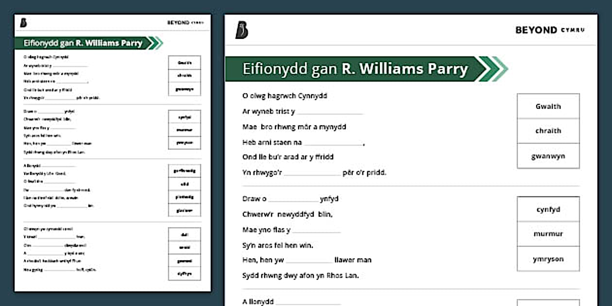 Eifionydd gan R. Williams Parry Dull Cyfannu (teacher made)