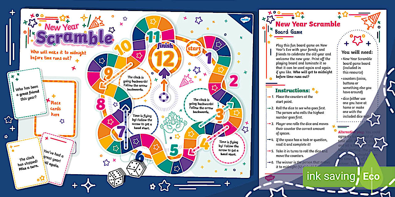 New Year Scramble Board Game (Ages 5 - 7) - Twinkl