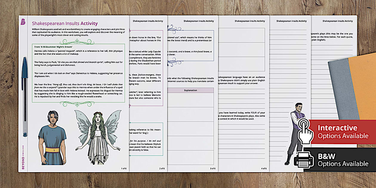 Shakespearean Insults Activity Pack (teacher made) - Twinkl