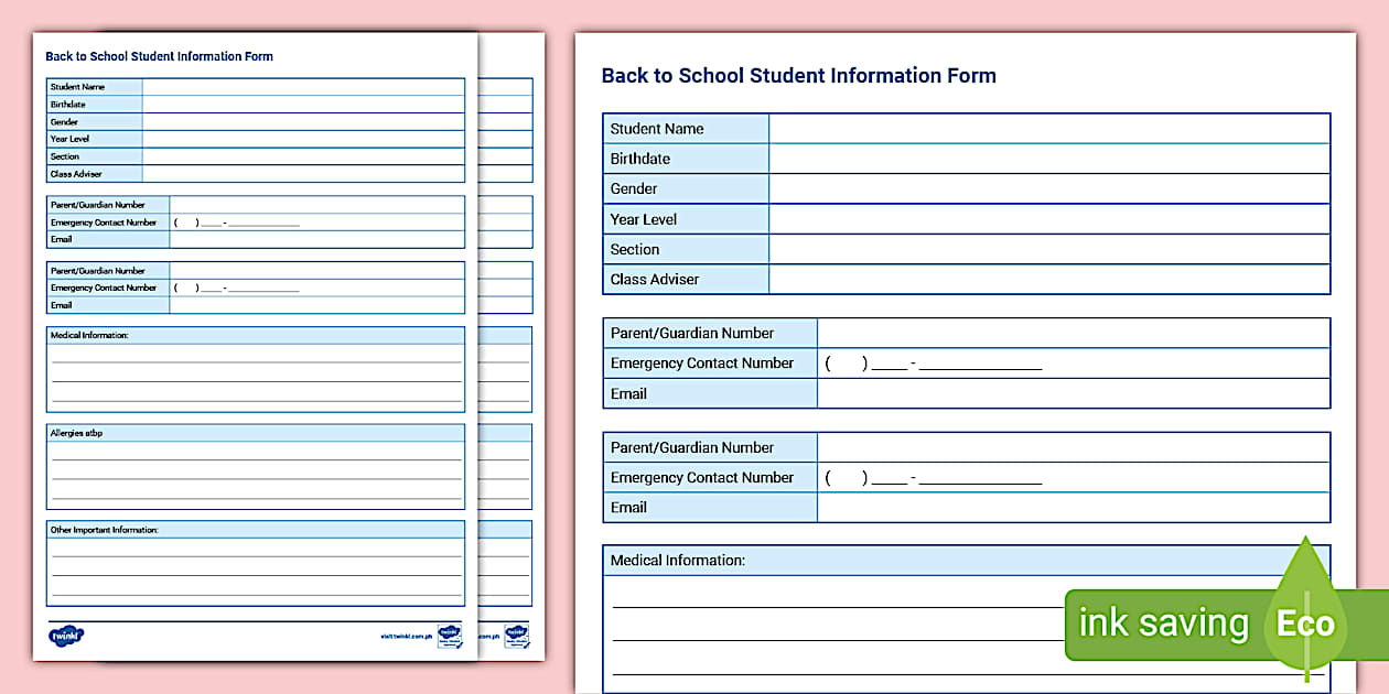 Balik Eskwela Student Information Form | Twinkl - Twinkl
