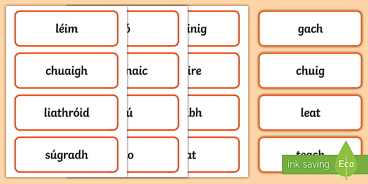High Frequency Irish Words (41-80) Word Cards Ghaeilge