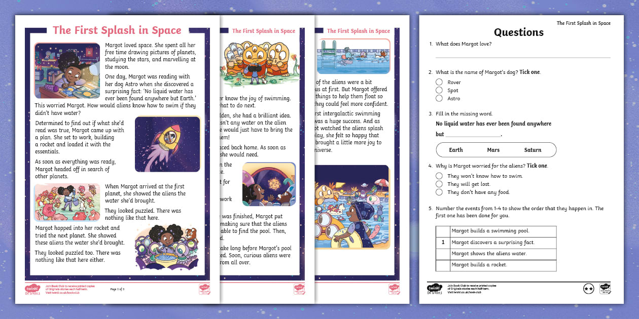 ‘The First Splash in Space’ Reading Comprehension Activity