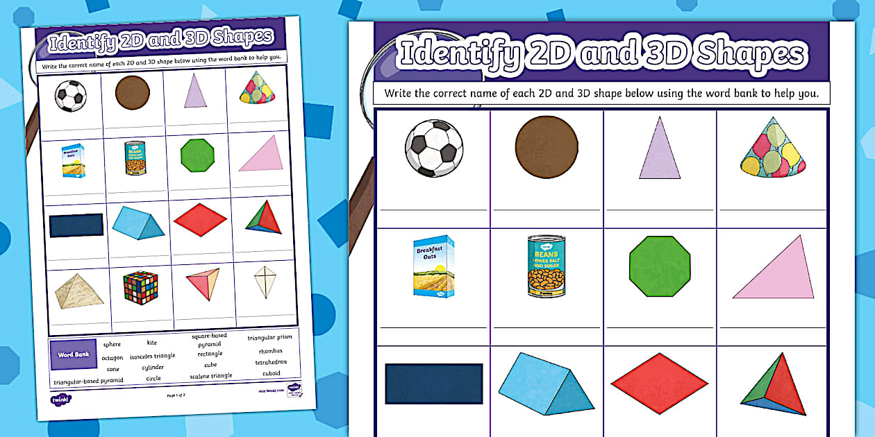 Identify 2D and 3D Shapes Worksheet - KS2 - Twinkl