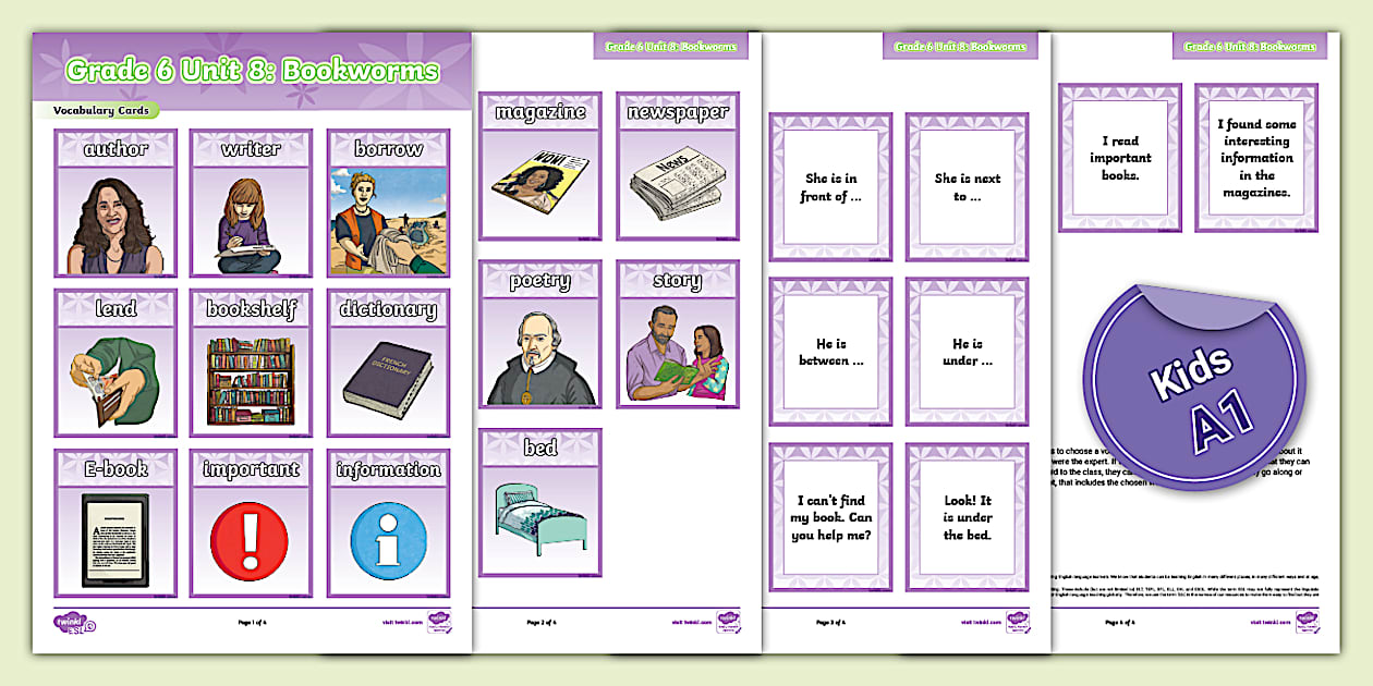 Turkey Curriculum English Vocabulary Cards: Grade 6 Unit 8 (Bookworms)