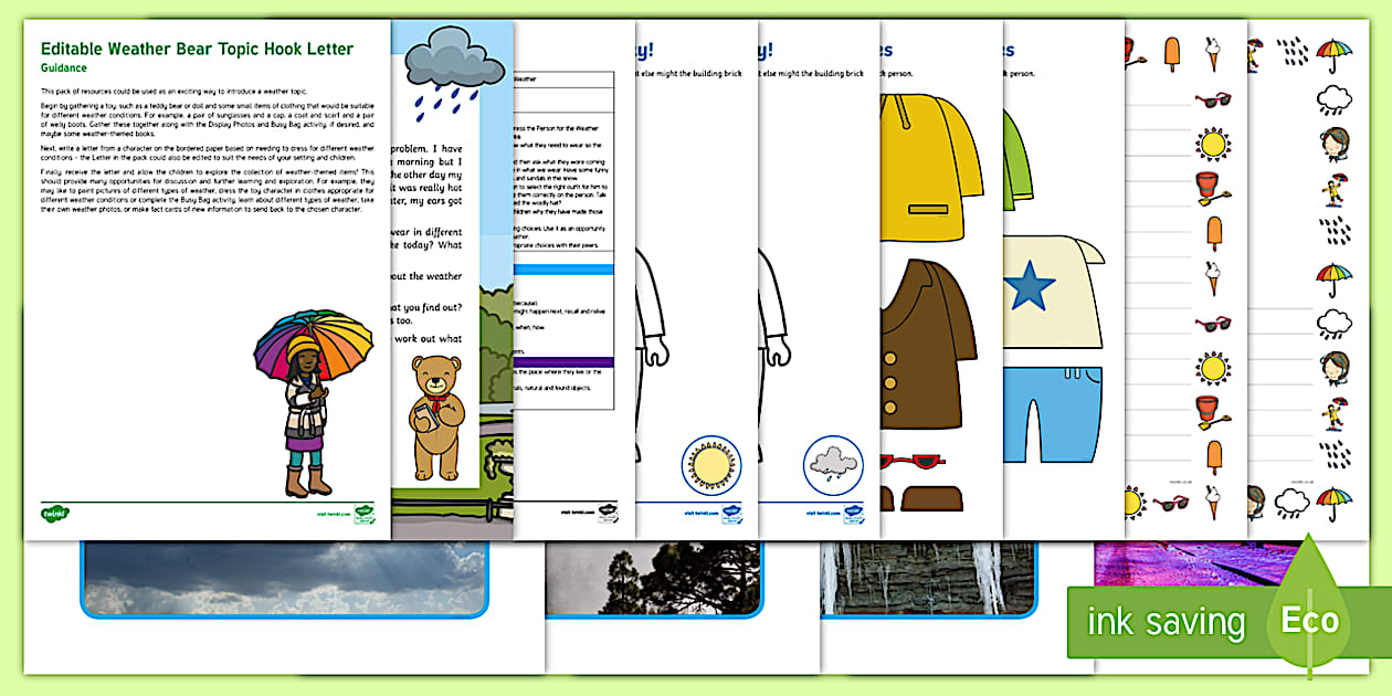 Editable Weather Bear Topic Hook Letter and Resource Pack