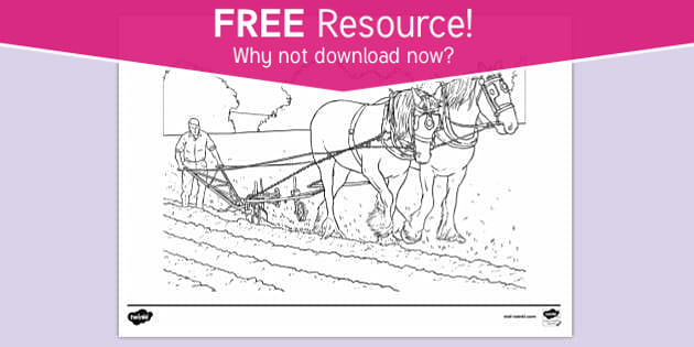 FREE! - Ploughing Out the Dried Out Ground Colouring Sheet - Twinkl