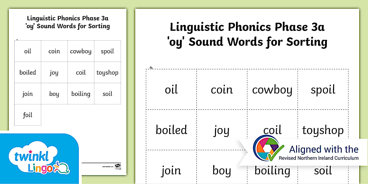 NI Linguistic Phonics Phase 3a 'oy' Sound Words for Sorting