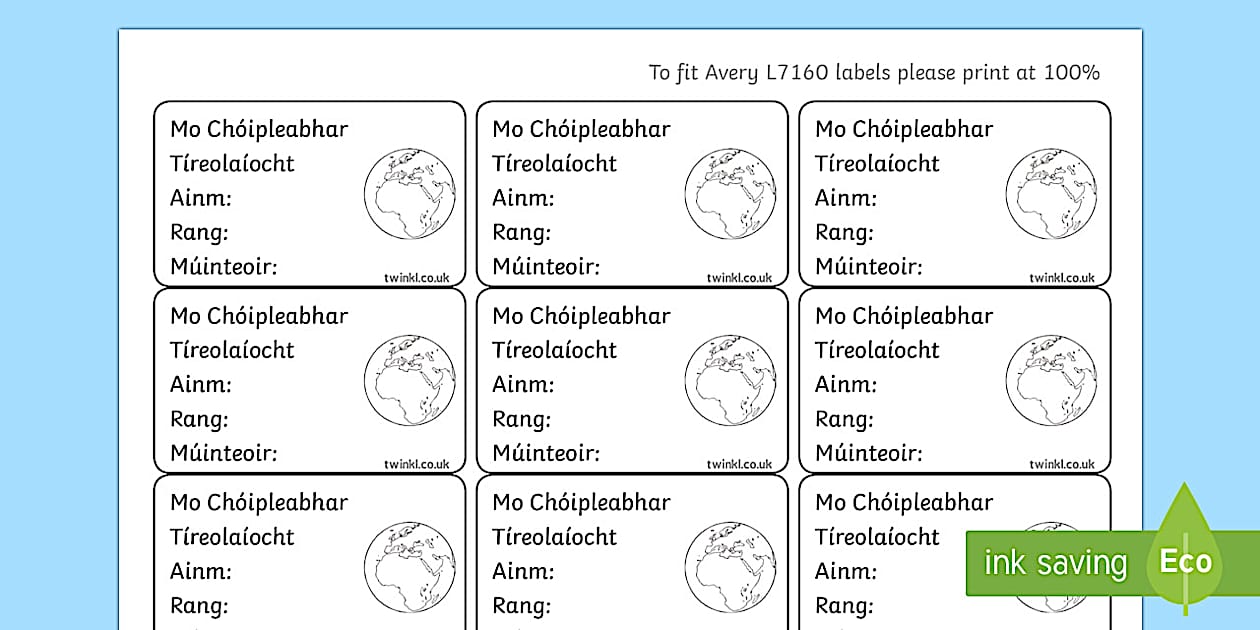 Irish Gaeilge Pupil Geography Copybook Labels (teacher made)