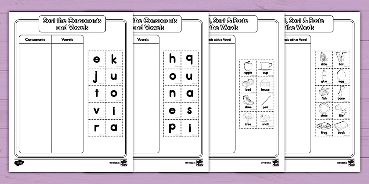 Consonants and Vowels Sorts - Cut and Paste Worksheets