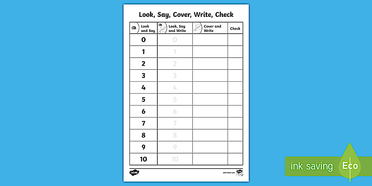 Editable Look, Say, Cover, Write Numbers 0-10 (teacher made)