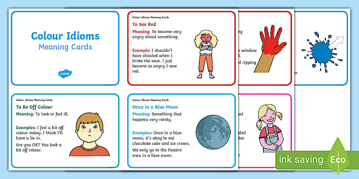 Color Idioms Meaning Cards (Teacher-Made) - Twinkl