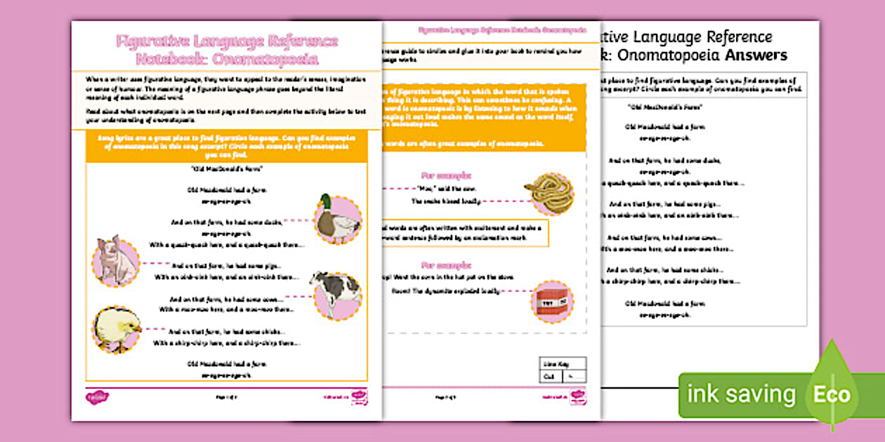 Figurative Language Reference Notebook: Onomatopoeia