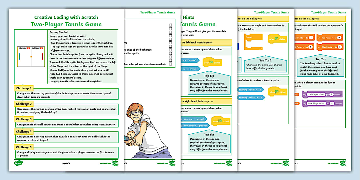 Create a Tennis Game Using Scratch Worksheet - Twinkl - Computing