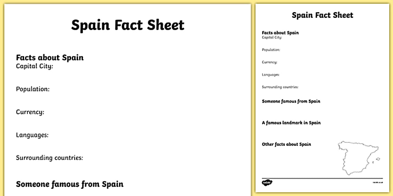 Spain Template - Spain Facts - Geography (Teacher-Made)