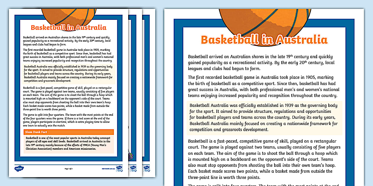 Basketball in Australia Fact File (teacher made) - Twinkl