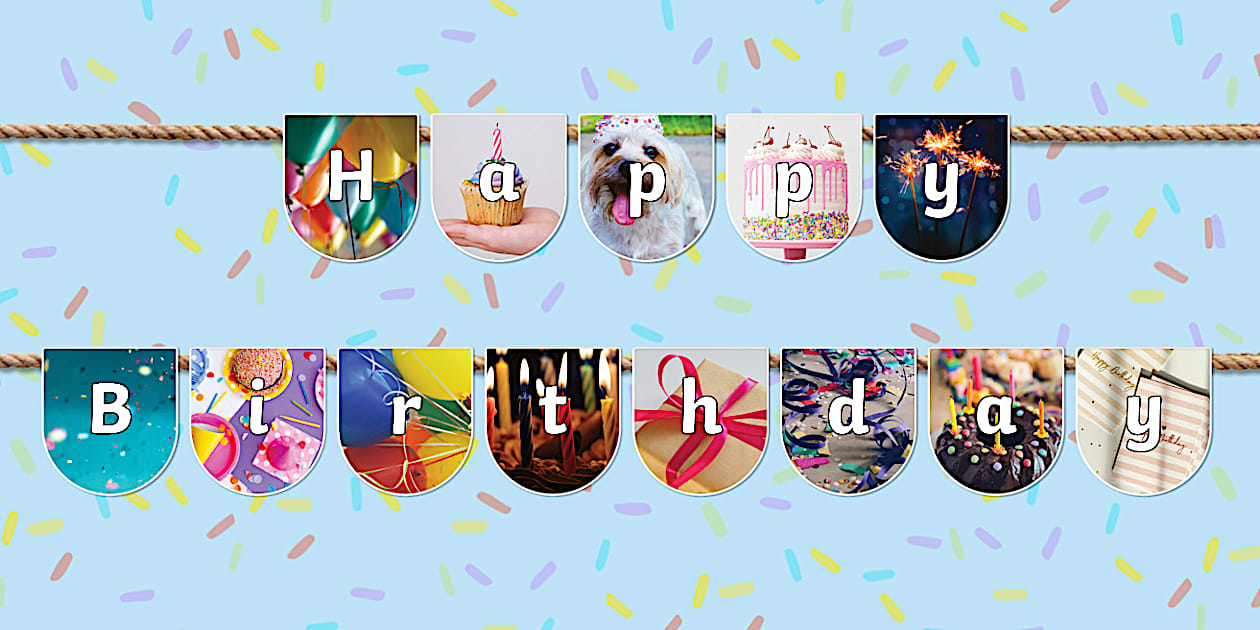 Happy Birthday Photo Display Bunting (teacher made) - Twinkl