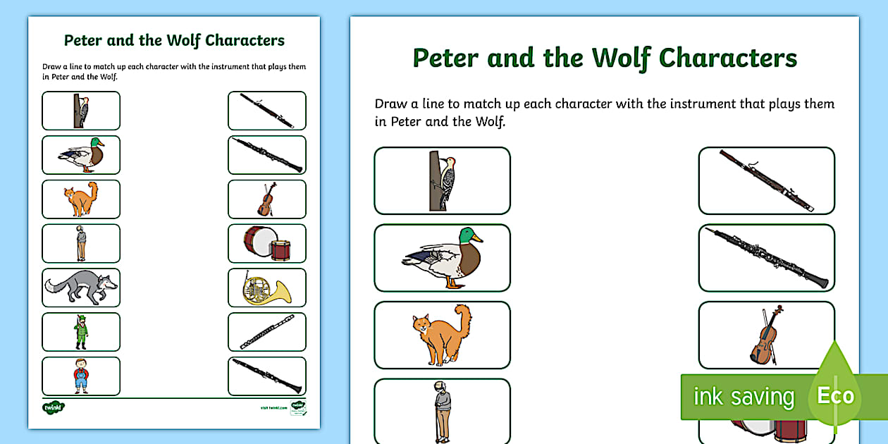 👉 Characters from Peter and the Wolf Worksheets - Twinkl