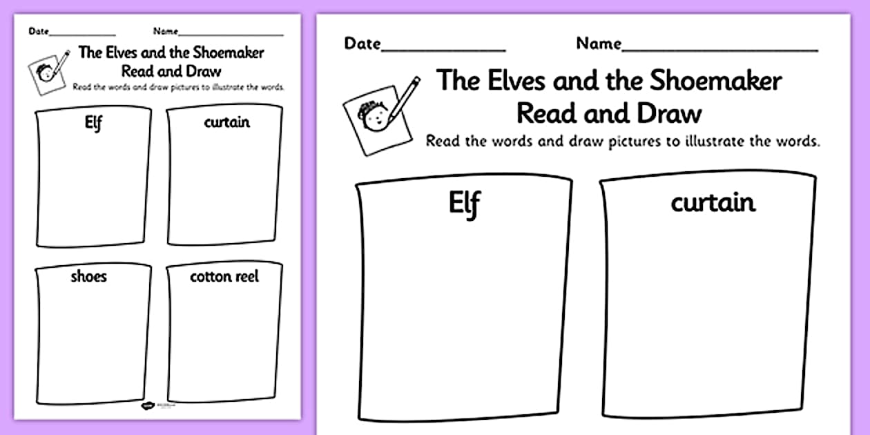 The Elves and the Shoemaker Read and Draw Worksheet - Twinkl