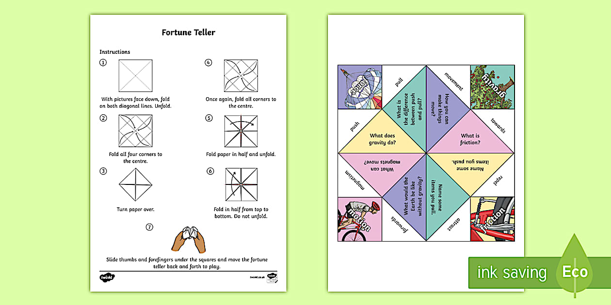Forces Fortune Teller Template (teacher made) - Twinkl