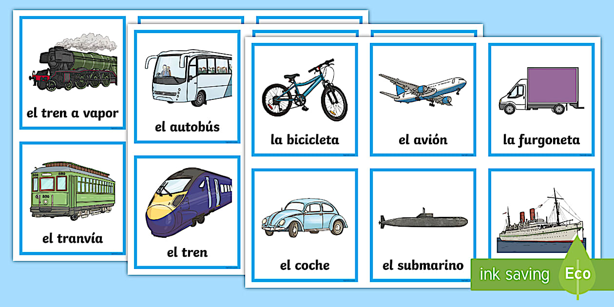 Precursive Transport Word and Picture Sorting Cards Spanish