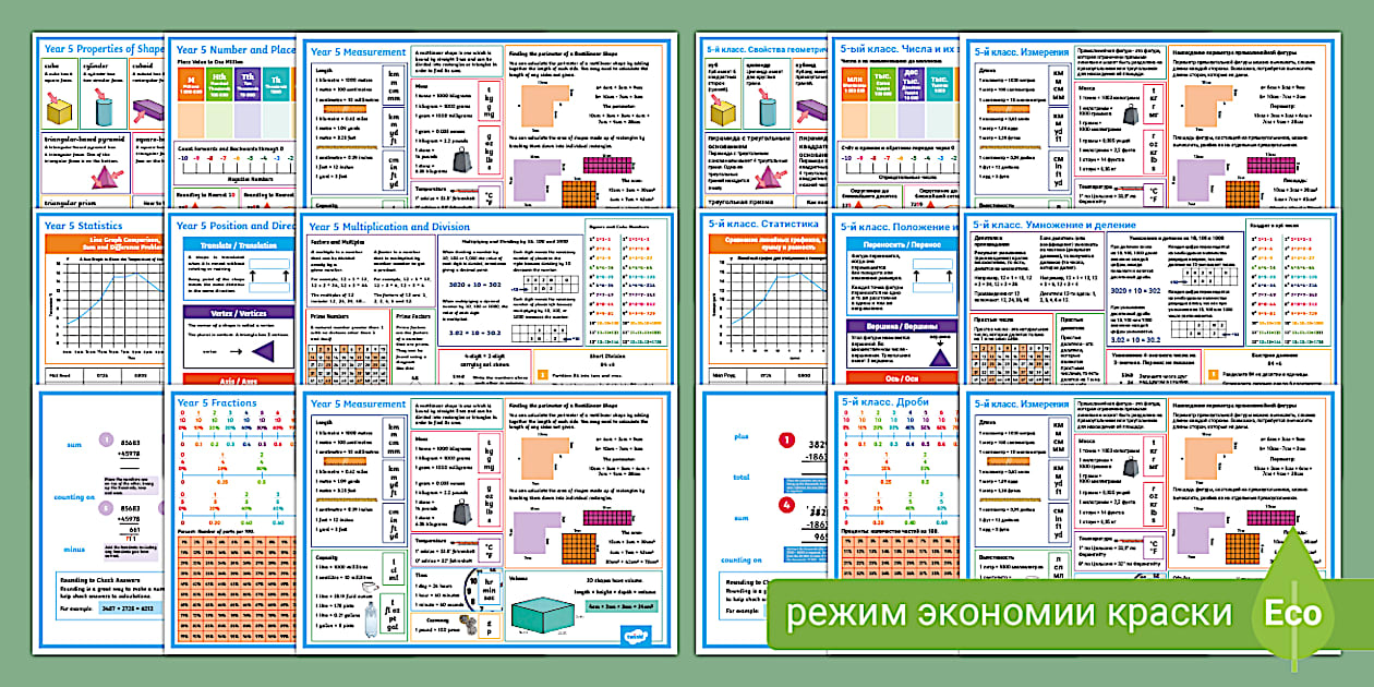 Year 5 Maths Vocabulary Word Mats Pack with Russian Translation