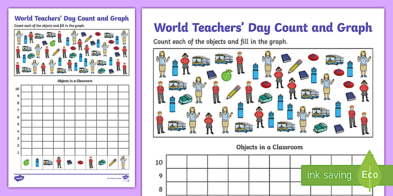 QLD World Teachers' Day Count and Graph Worksheet - Twinkl
