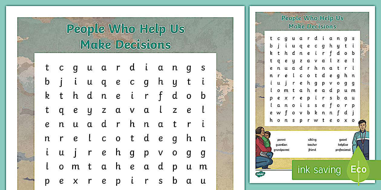 Black and White People Who Help Us Make Decisions Word Search